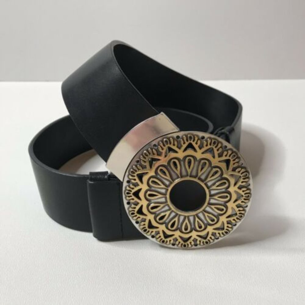 Chico's Adjustable Leather Slouch Belt Mandala Szs - Gem